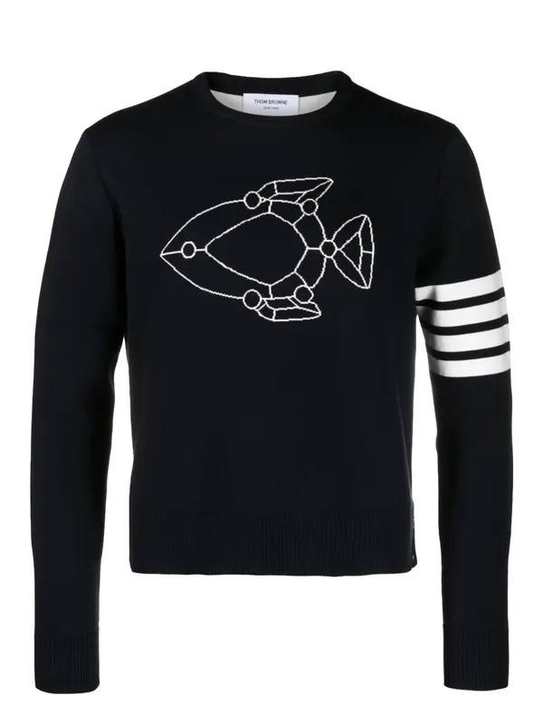 Thom Browne Fish Icon-intarsia Jumper - Blue