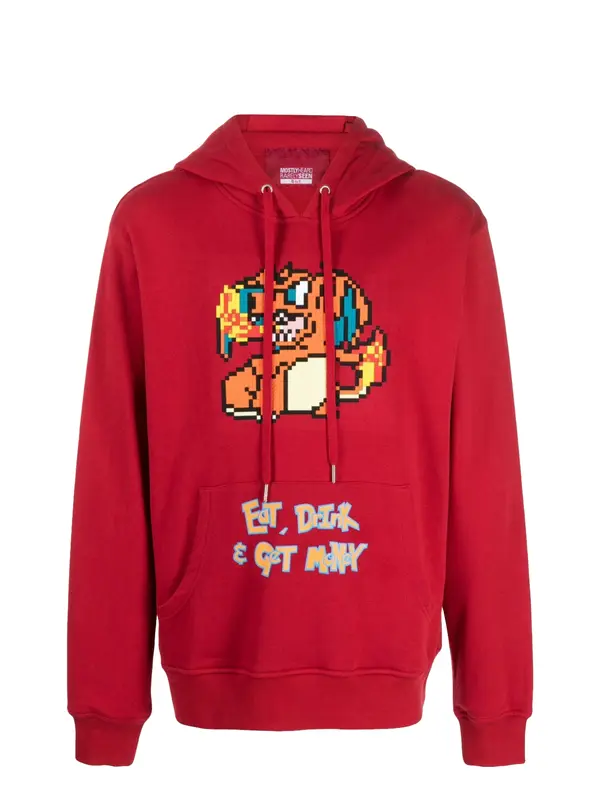 MOSTLY HEARD RARELY SEEN Eat, Drink, Money, Dragon Cotton Hoodie - Red