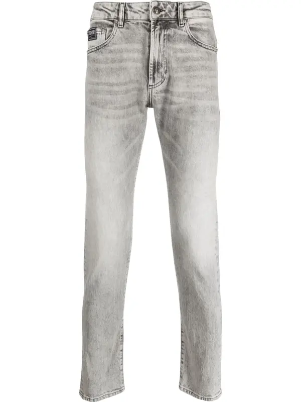 Versace Whiskering-effect Straight-leg Jeans - Grey