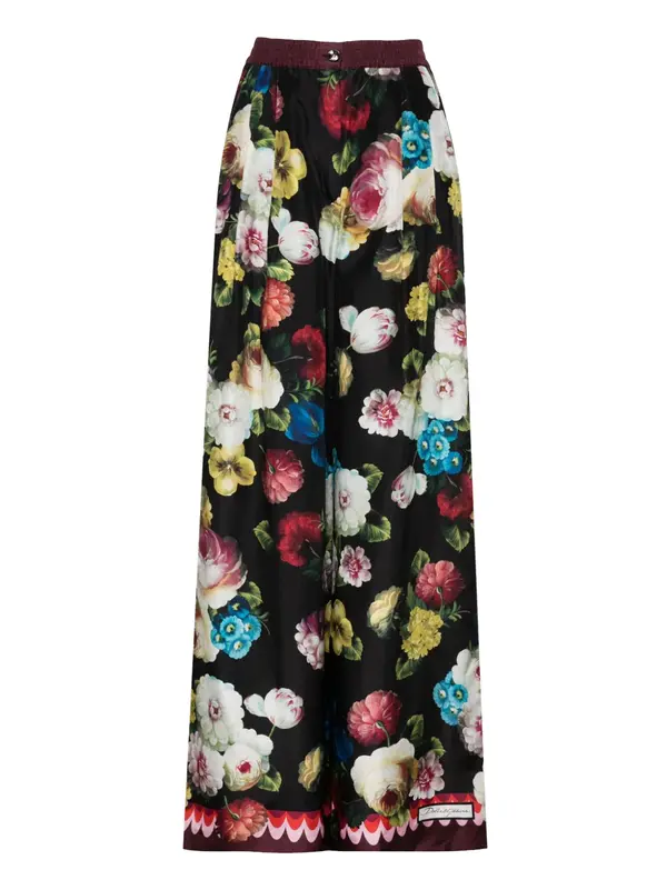 Dolce & Gabbana Floral Wide-leg Trousers - Black