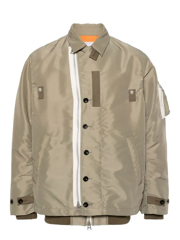 Sacai Contrasting-trim Layered Bomber Jacket - Green