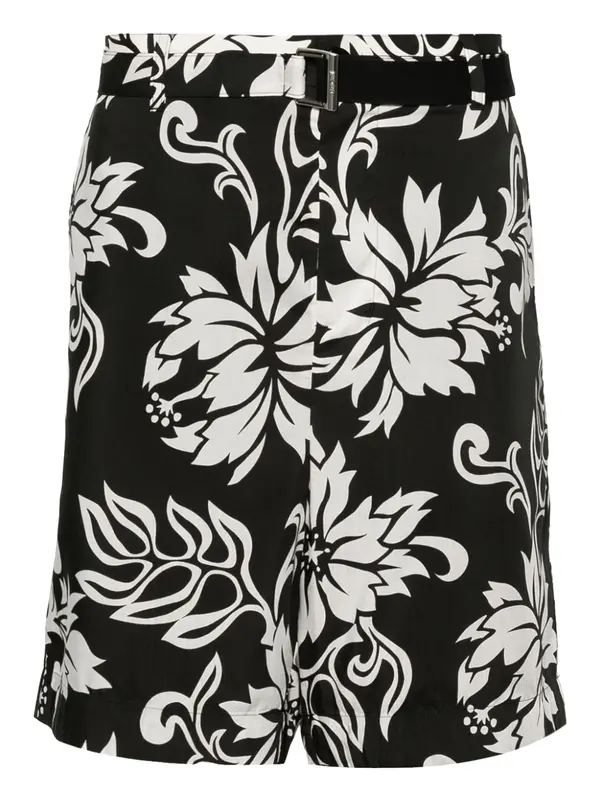 Sacai Floral-print Poplin Shorts - Black