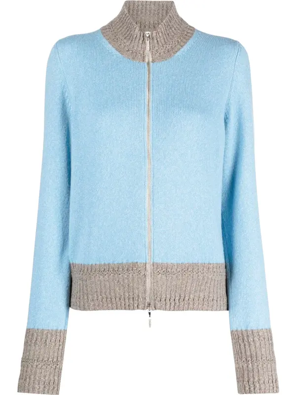 BARRIE Two-tone Cashmere Cardigan - Blue