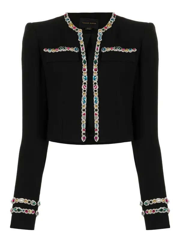 Zuhair Murad Crystal-embellished Cady Cropped Jacket - Black
