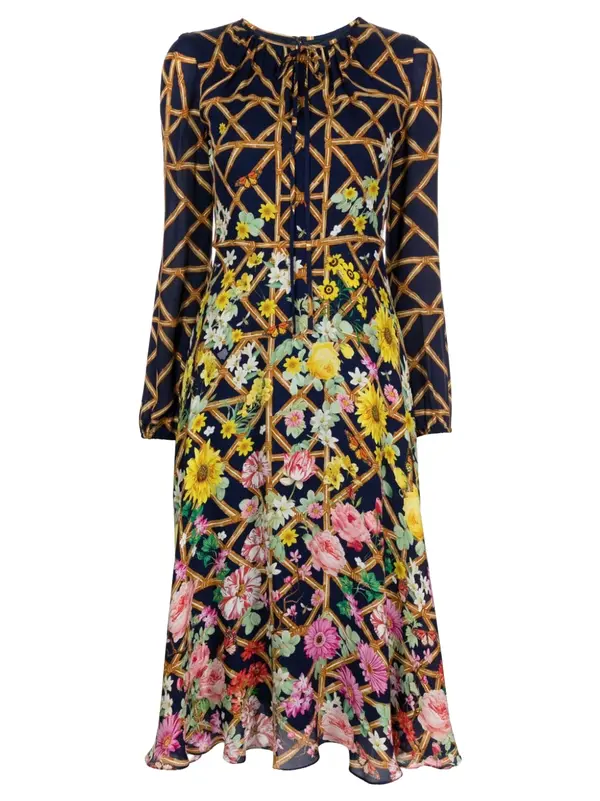 MARY KATRANTZOU Garland Lattice-print Georgette Dress - Blue