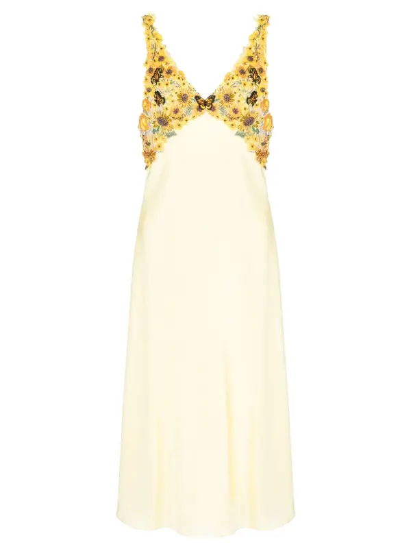MARY KATRANTZOU Beaded Stretch-silk Slip Dress - Yellow