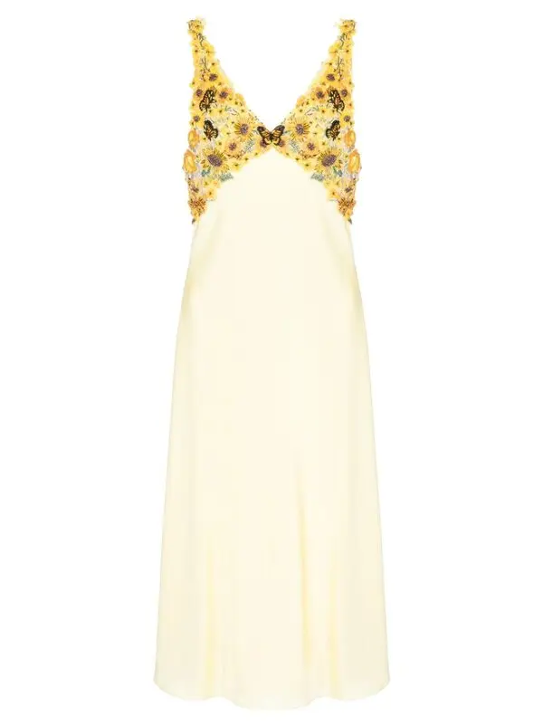 MARY KATRANTZOU Beaded Stretch-silk Slip Dress - Yellow
