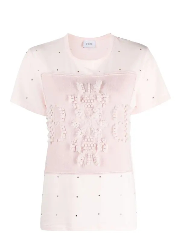 BARRIE Logo-embroidered Embellished T-shirt - Pink