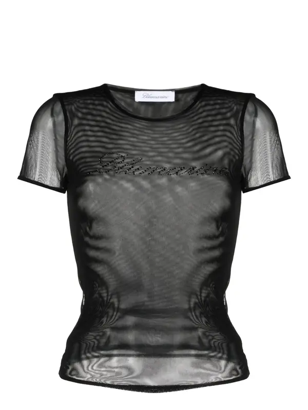 Blumarine Logo-embellished Mesh T-shirt - Black