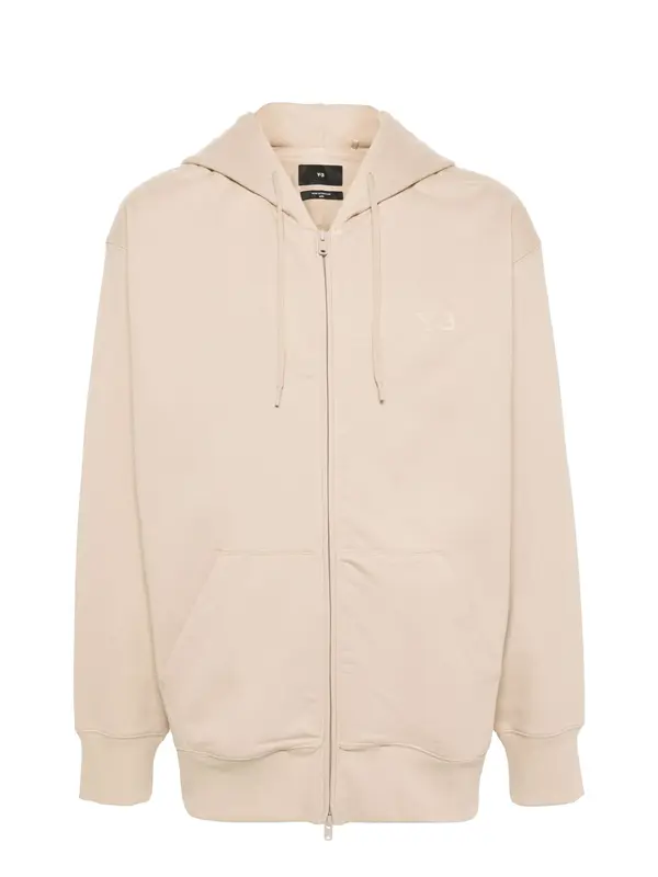 Y3 Logo-print Zip-up Hoodie - Neutrals