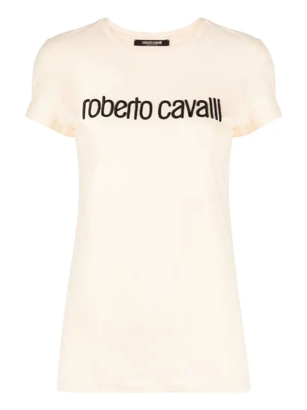 Roberto Cavalli Logo-embroidered T-shirt - Neutrals