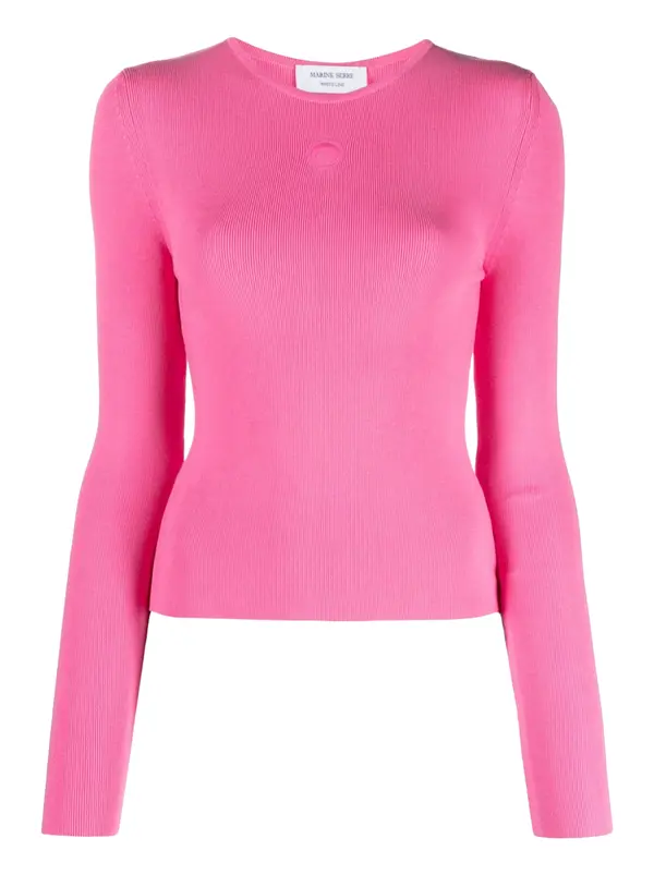 MARINE SERRE Logo-embroidered Ribbed-knit Top - Pink