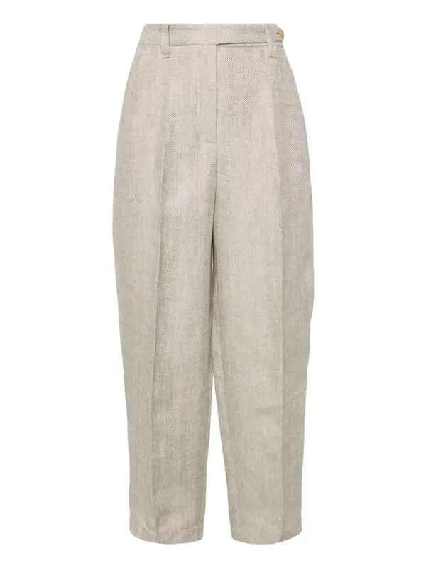 Brunello Cucinelli Mid-rise Tapered Linen Trousers - Grey