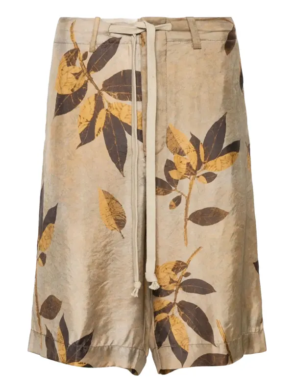 UMA WANG Branches-print Thigh-length Shorts - Neutrals