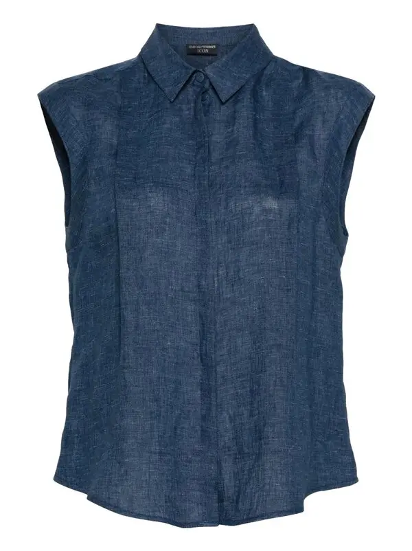 Emporio Armani Pleat-detailing Chambray Shirt - Blue