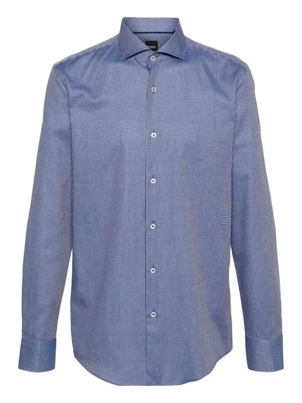 BOSS Geometric-pattern Organic Cotton Shirt - Blue