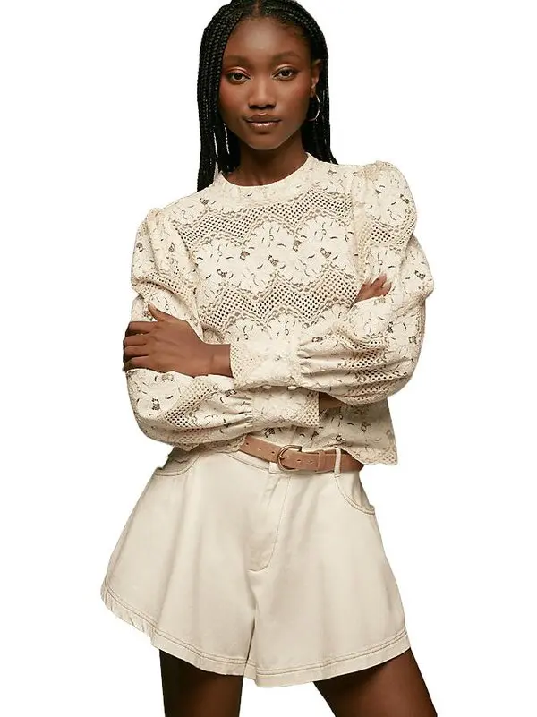 DOLAN LEFT COAST Mock-neck Lace Blouse - Ivory