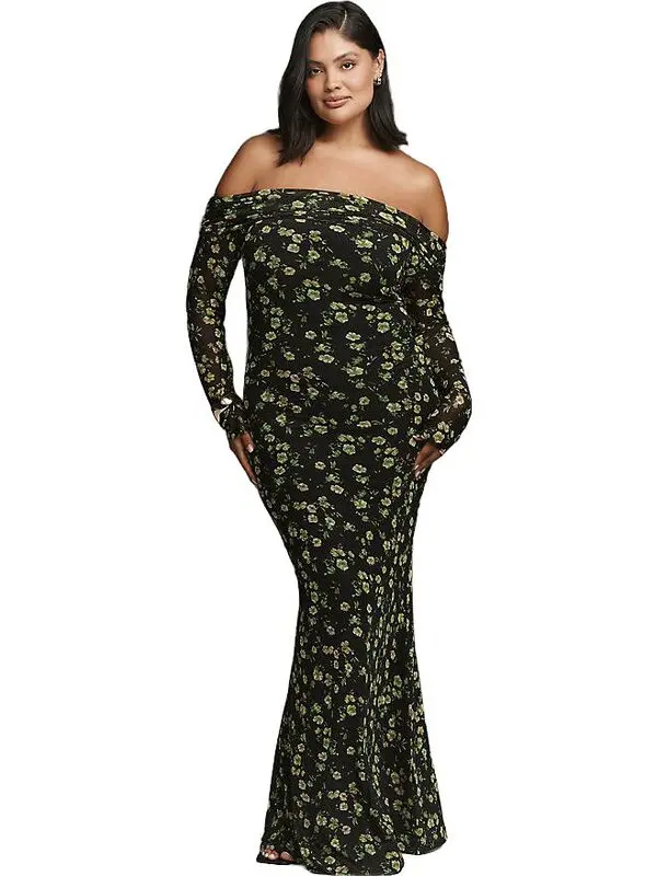 AFRM Long-sleeve Mesh Maxi Dress - Green Floral