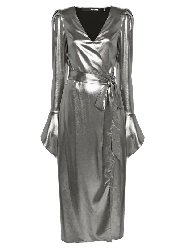 Remain Birger Christensen Lamé Wrap Midi Dress - Silver