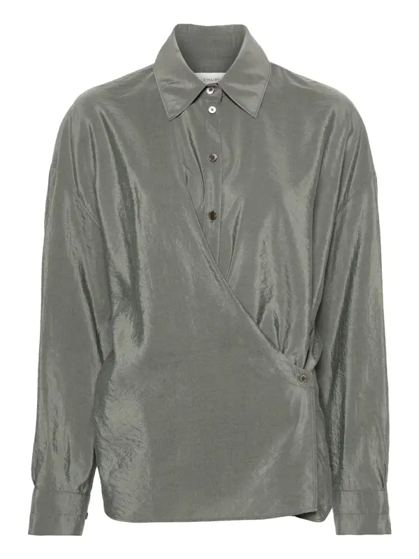 LEMAIRE Draped Silk Blend Shirt - Green