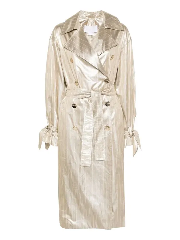 GENNY Engraved-buttons Pinstriped Maxi Coat - Gold