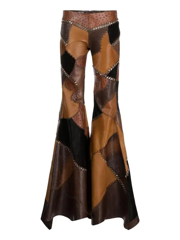 Roberto Cavalli Patchwork Flared Leather Trousers - Brown