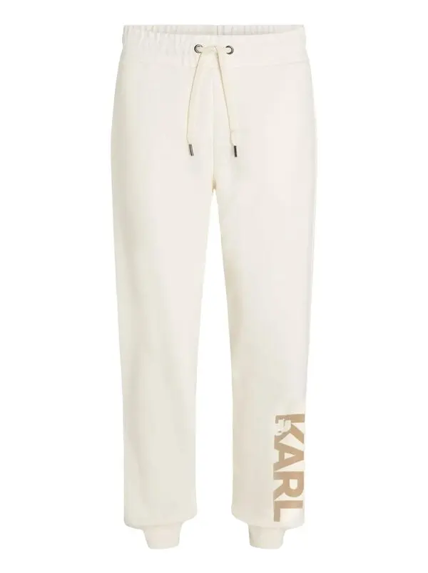 Karl Lagerfeld Flocked-logo Organic-cotton Track Pants - Neutrals