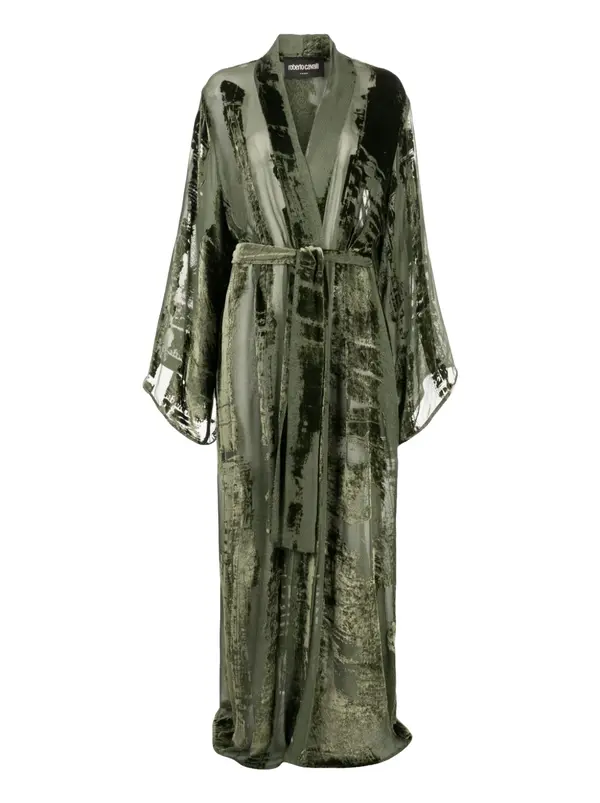 Roberto Cavalli Panelled Velvet Robe Coat - Green