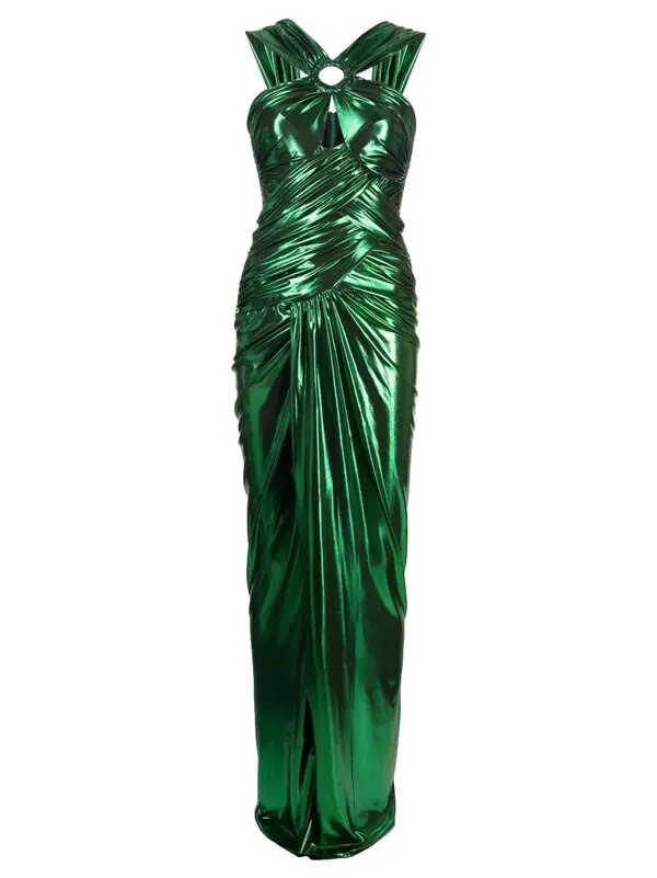 Zuhair Murad Lamé Draped Sleeveless Gown - Green