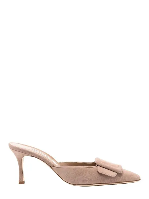 Manolo Blahnik Maysale 70mm Buckled Suede Mules - Neutrals