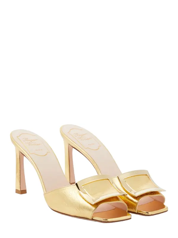 ROGER VIVIER Trumpet Metallic Leather Mules - Gold