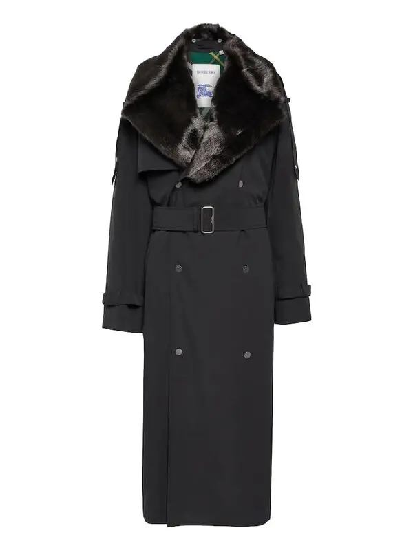 Burberry Faux Fur-trimmed Cotton-blend Trench Coat - Black