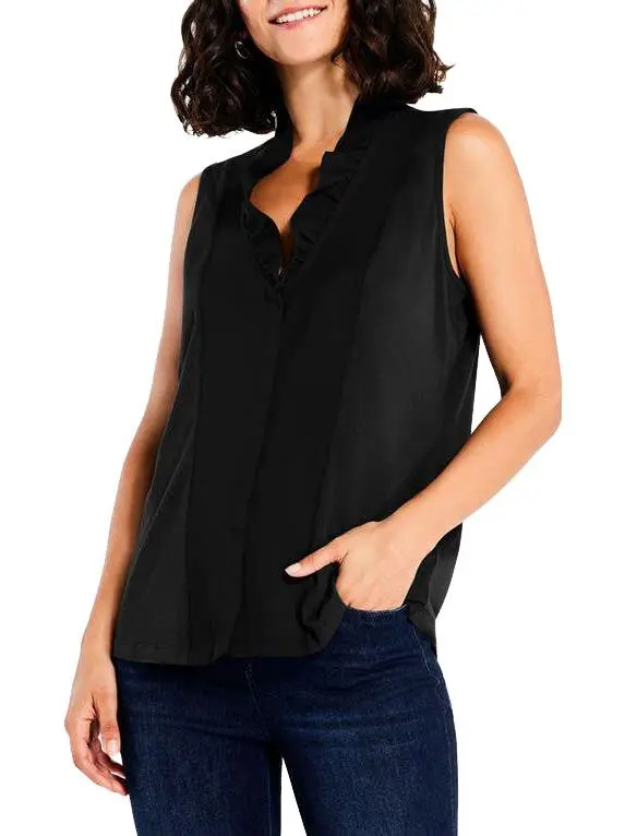 NIC+ZOE Ruffled Sleeveless Top - Black Onyx