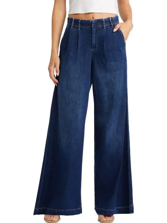 1822 Denim Pleated High-waist Wide-leg Jeans - Quinlin