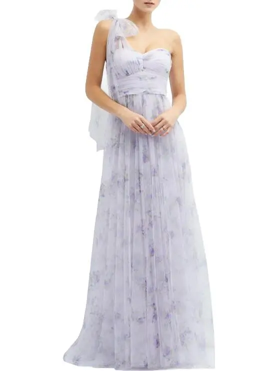 Dessy Collection Floral Tulle One-shoulder Gown - Lilac Haze Garden