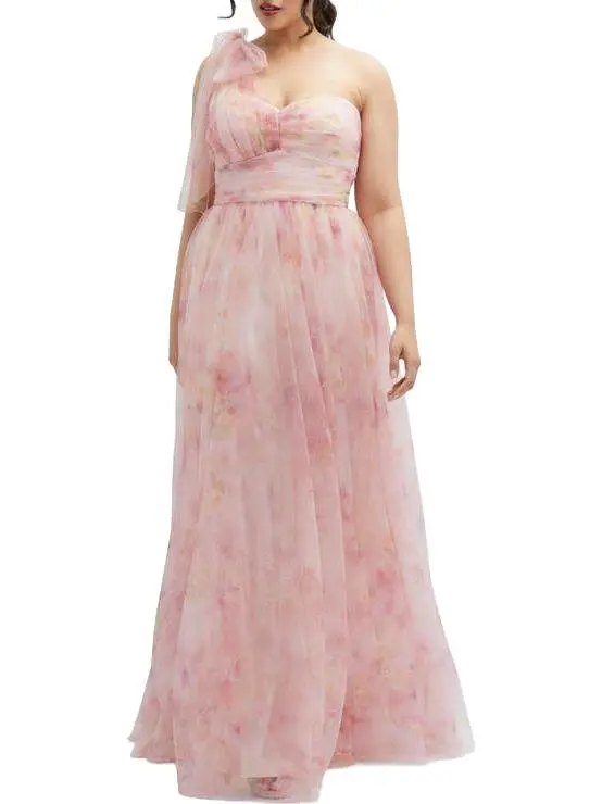 Dessy Collection Floral Tulle One-shoulder Gown - Rose Garden