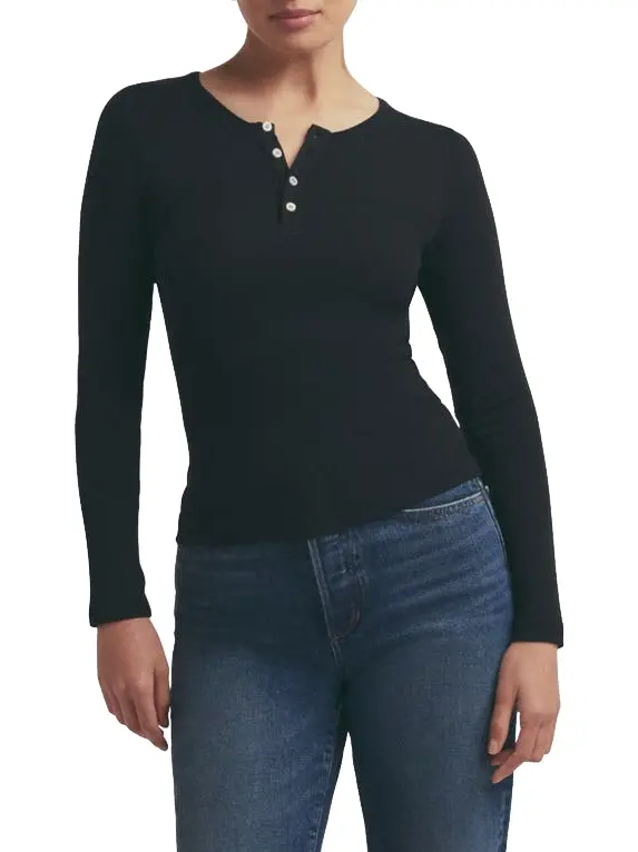 FAVORITE DAUGHTER Long Sleeve Rib Henley - Black