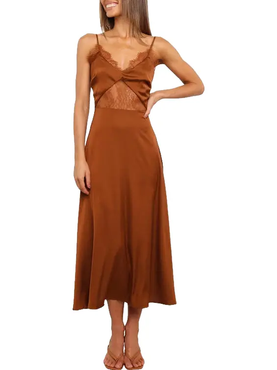 PETAL & PUP Ariel Lace Trim Slipdress - Rust