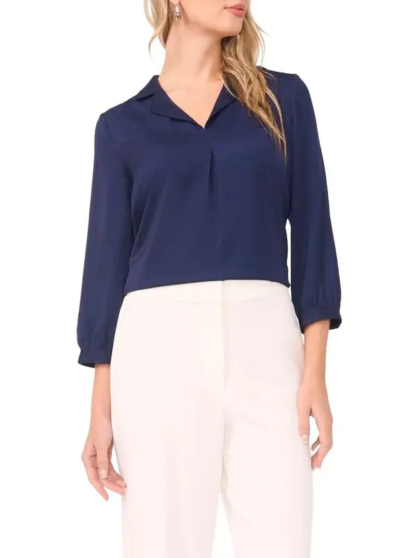 Vince Camuto Pleat Front Satin Shirt - Classic Navy
