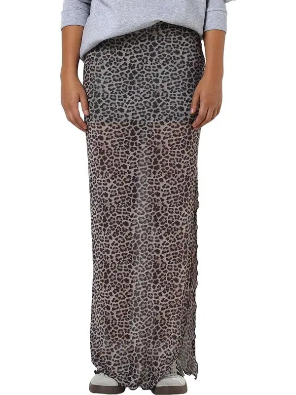 NOISY MAY Lesley Print Maxi Skirt - Grey Leopard