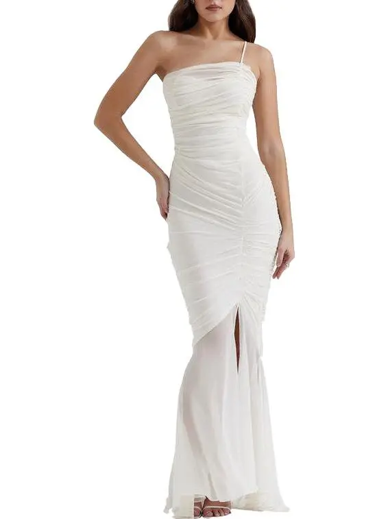 House Of Cb Pearla Ruched Georgette Dress - Ivory