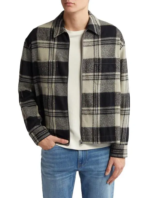 FRAME Spring Plaid Shirt Jacket - Smoke Beige/noir