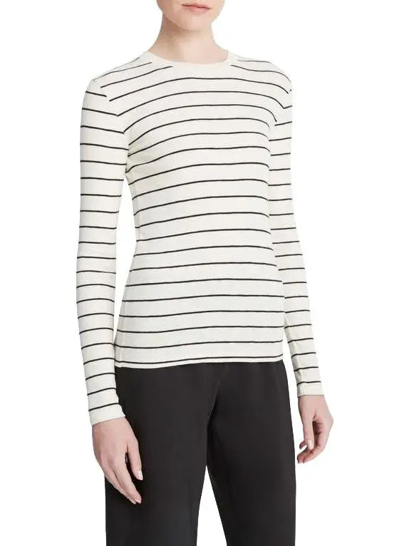 Vince Stripe Long Sleeve Crewneck Top - Black Combo