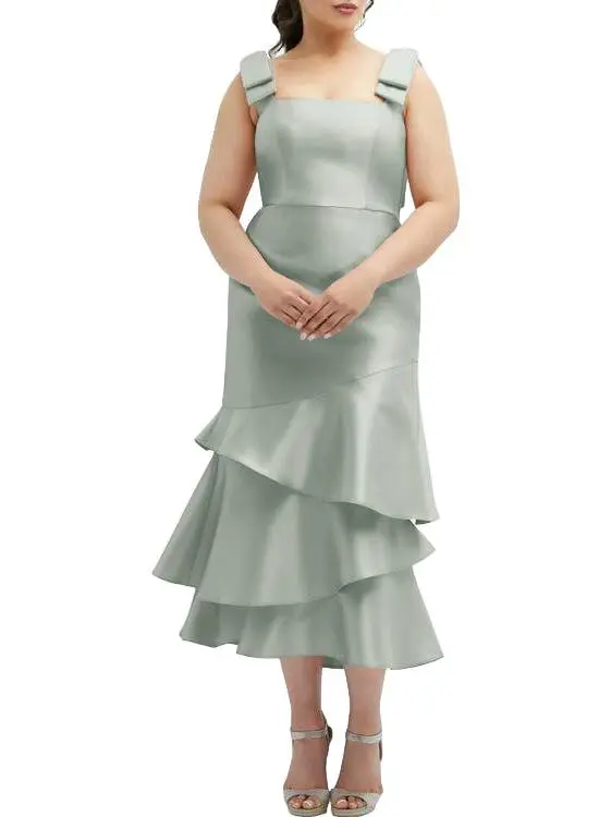 Dessy Collection Layered Ruffle Satin Midi Dress - Willow