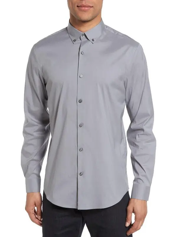 Calibrate Trim Fit Stretch Woven Sport Shirt - Grey Sleet