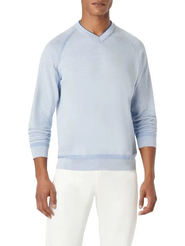 Bugatchi Cotton & Silk V-neck Sweater - Classic Blue