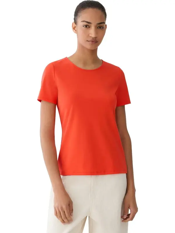 Lafayette 148 New York Cotton Ribbed Crewneck T-shirt - Orange Poppy