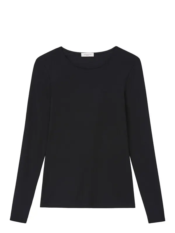 Lafayette 148 New York Cotton Rib Crewneck Long-sleeve T-shirt - Black