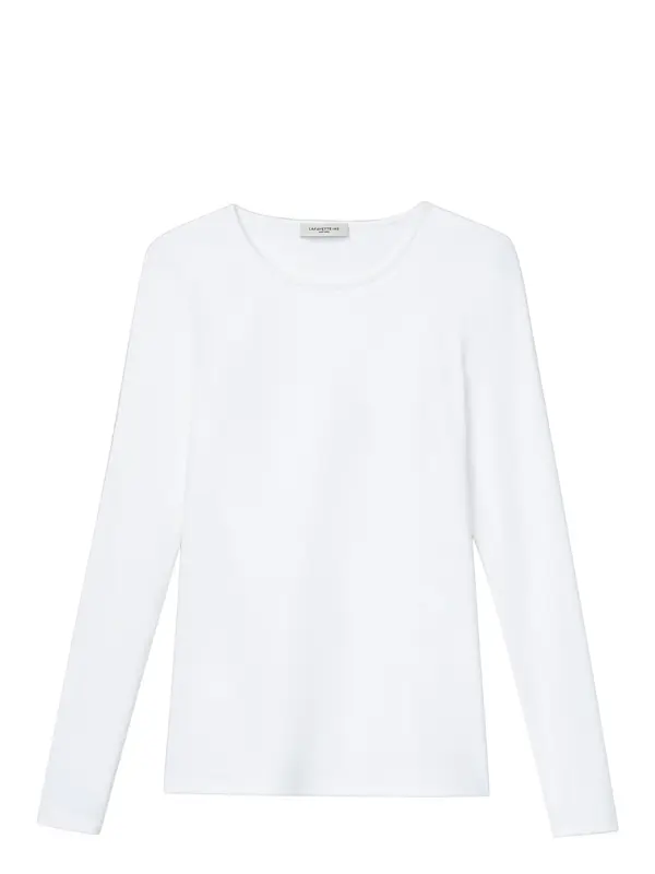 Lafayette 148 New York Cotton Rib Crewneck Long-sleeve T-shirt - White