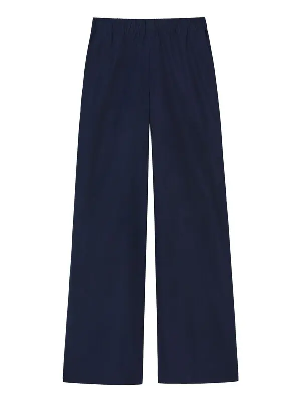 Lafayette 148 New York Organic Cotton Poplin Wide Leg Pants - Blue Ink
